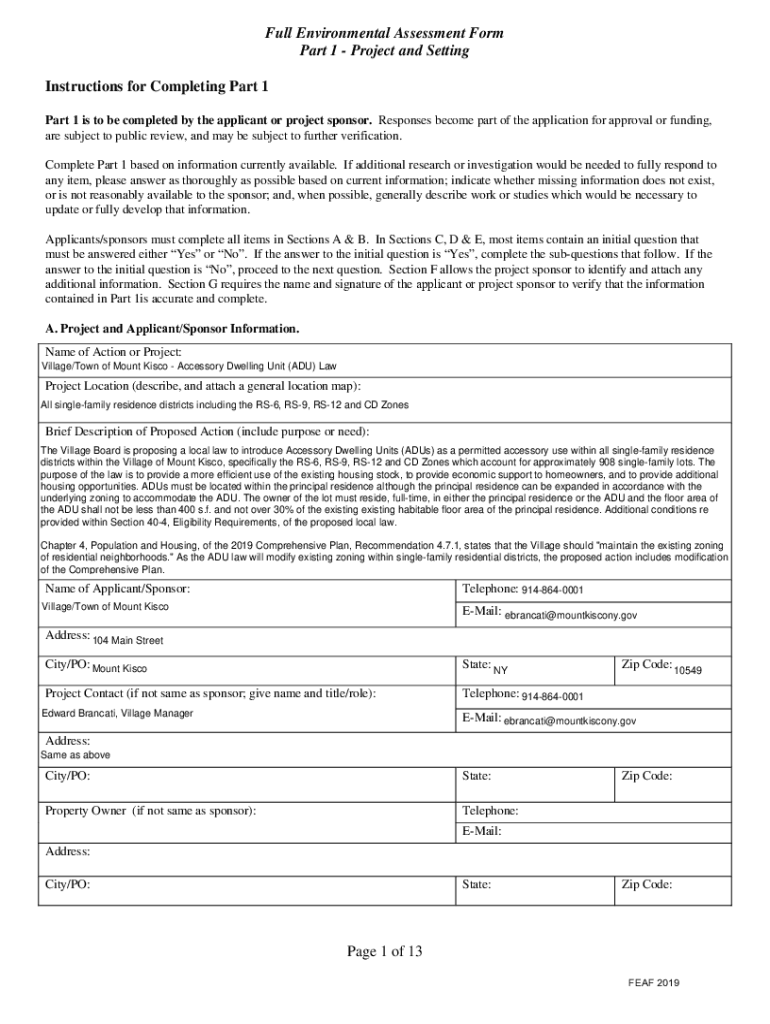 Fillable Online Village/Town of Mount Kisco - Accessory Dwelling Unit ...