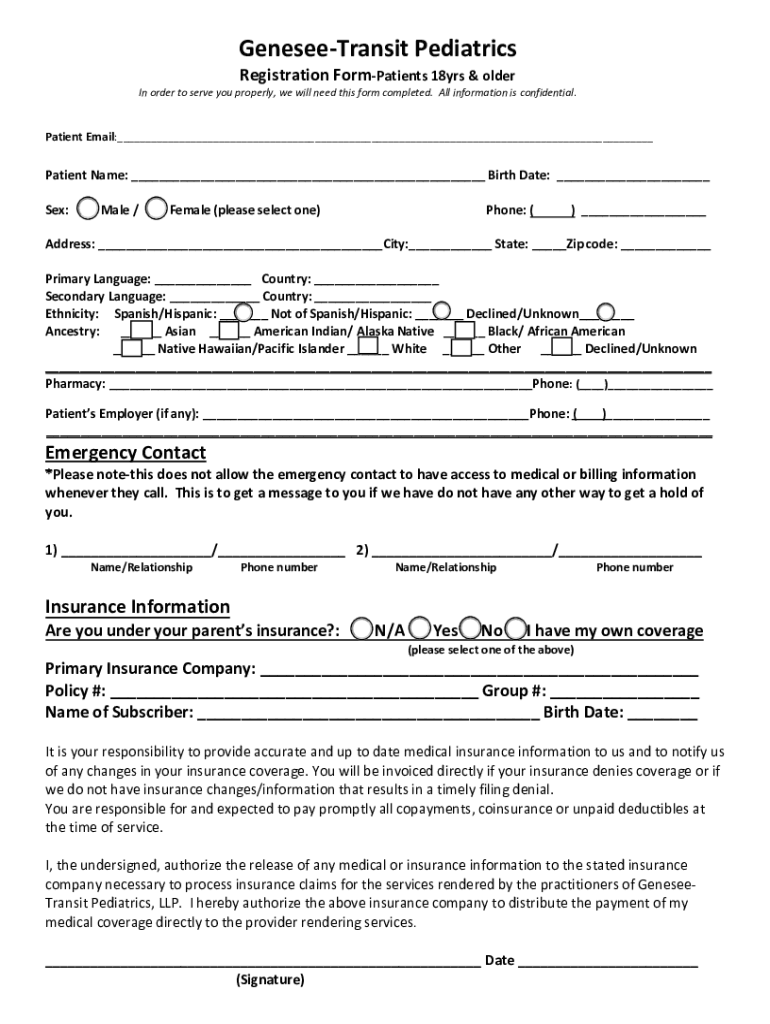 Fillable Online Genesee-Transit Pediatrics Fax Email Print - pdfFiller