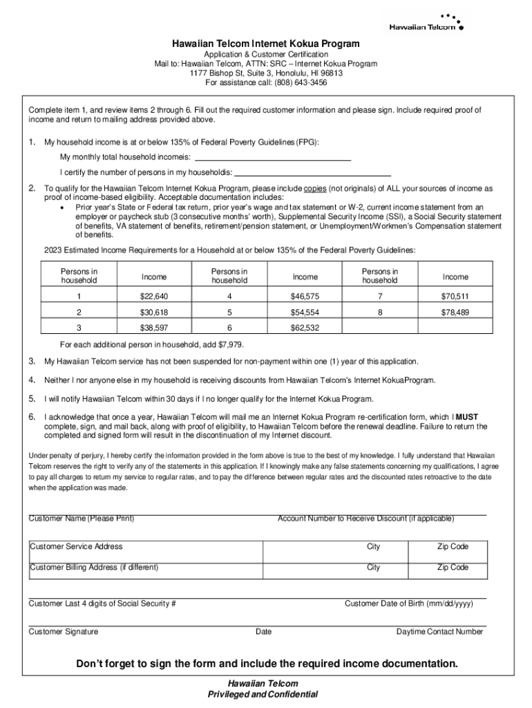Fillable Online Hawaiian Telcom Internet Kokua Program Fax Email Print - pdfFiller