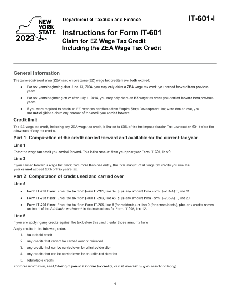 Fillable Online Form IT-601 Claim for EZ Wage Tax Credit Including the ...
