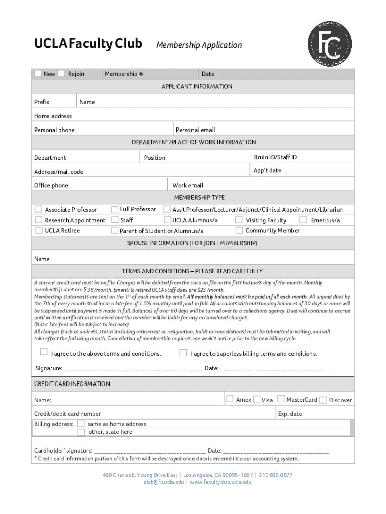 Fillable Online Applications and Forms - USC University Club Fax Email ...