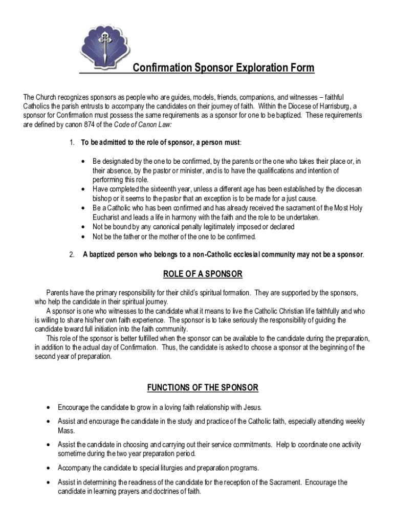 Fillable Online Guidelines for Confirmation, Reception & Reaffirmation ...