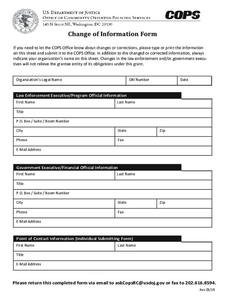 Fillable Online cops usdoj Fact Sheet - COPS OFFICE Fax Email Print ...