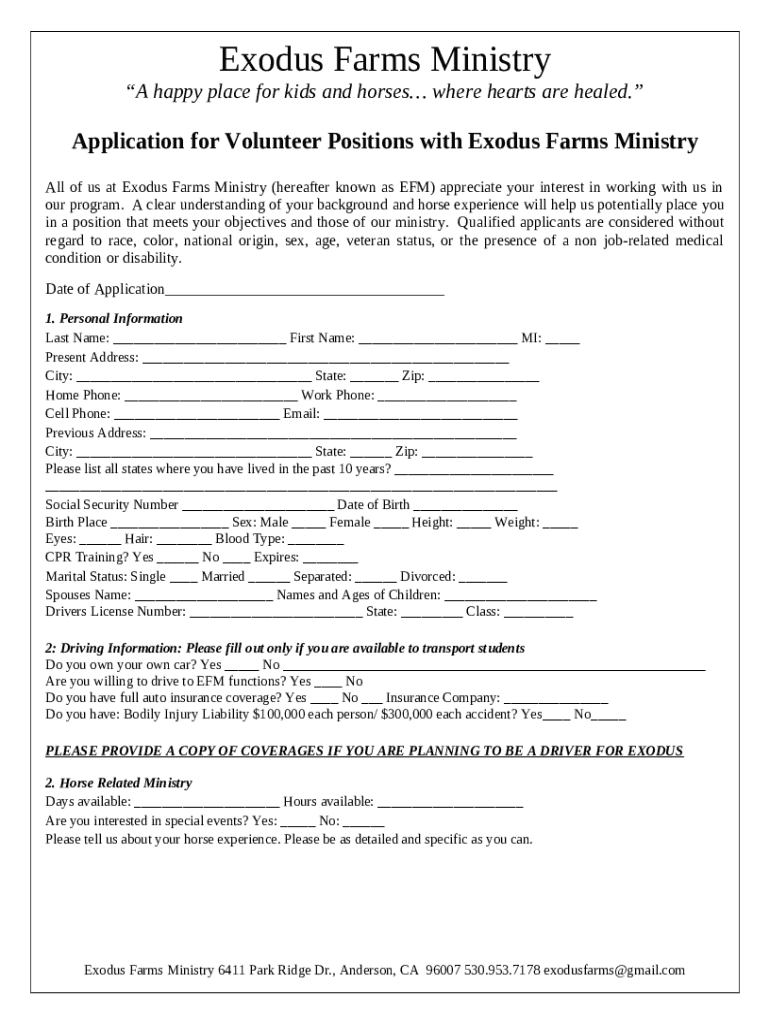 Exodus Farms Ministry Doc Template | pdfFiller