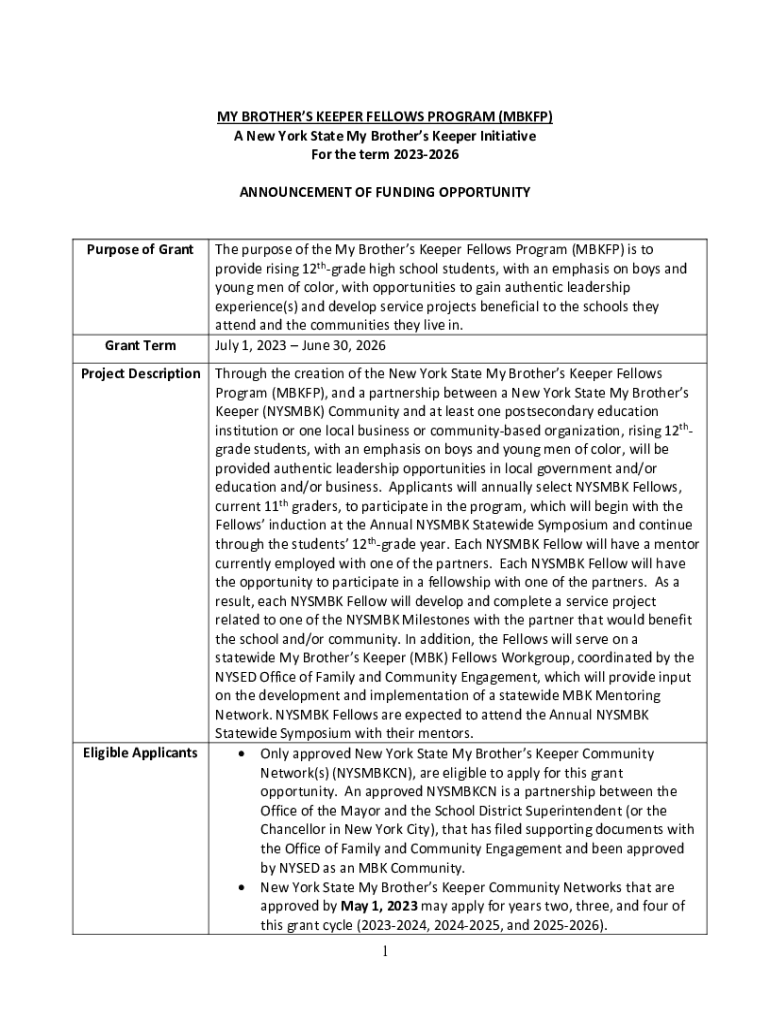 Fillable Online 2023-2026 My Brother's Keeper Fellows Program ...