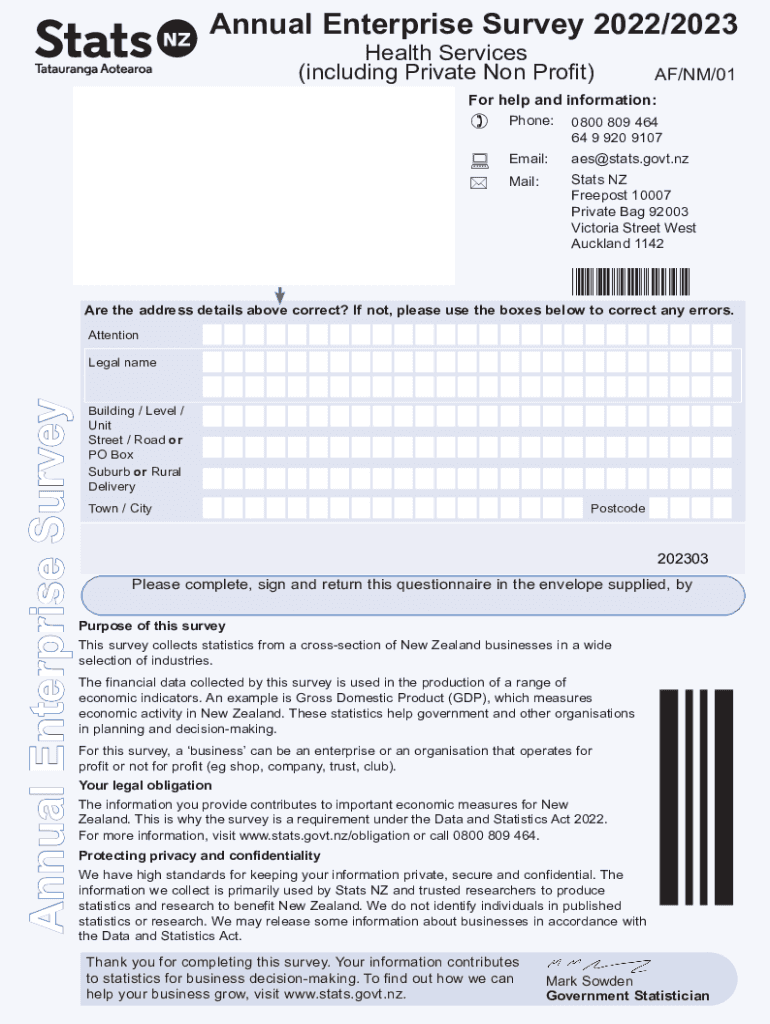 Fillable Online 2022/2023 Annual Enterprise Surveyhealth services form ...