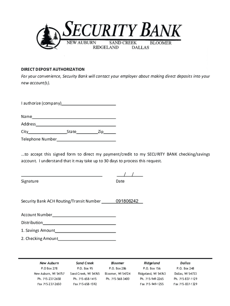Fillable Online DIRECT DEPOSIT AUTHORIZATION For your convenience ...
