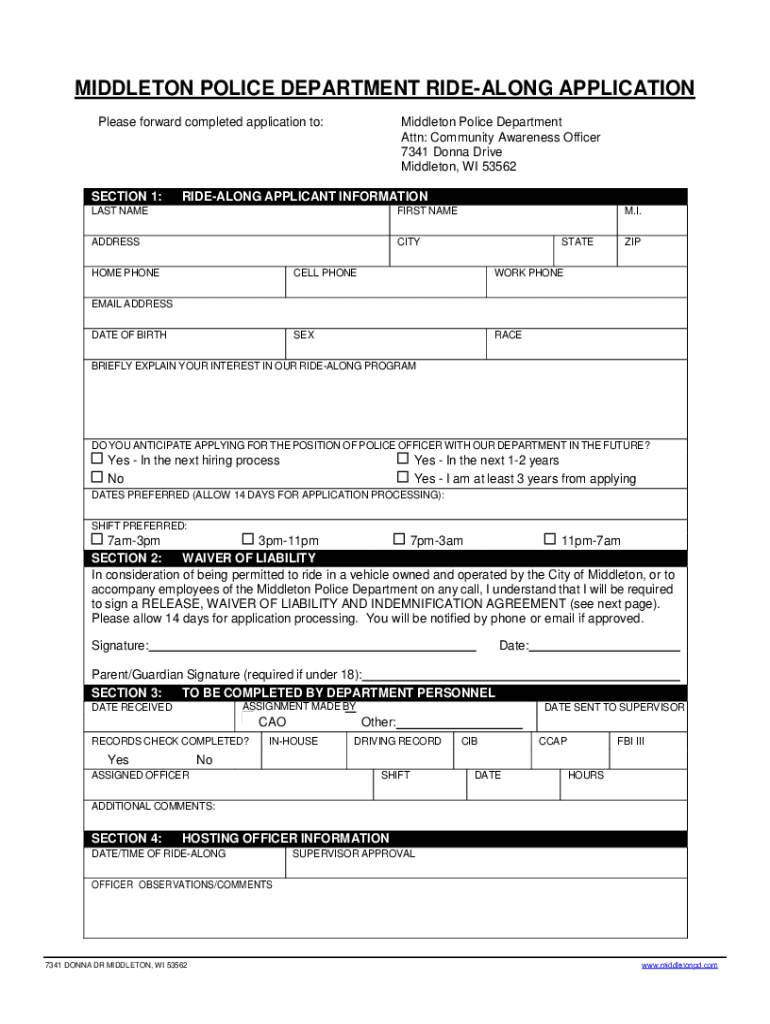 Fillable Online Fillable Online Middleton Police Department 7341 Donna ...