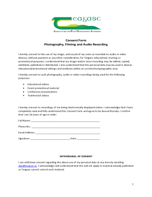 Fillable Online Consent Form Photography, Filming and Audio Recording ...