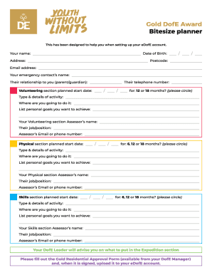 Fillable Online Fillable Online DofE Bronze Award Bitesize planner Fax ...