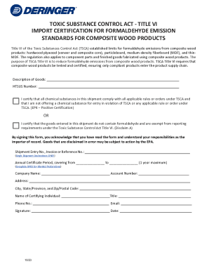 Fillable Online TOXIC SUBSTANCE CONTROL ACT - TITLE VI IMPORT ... Fax ...