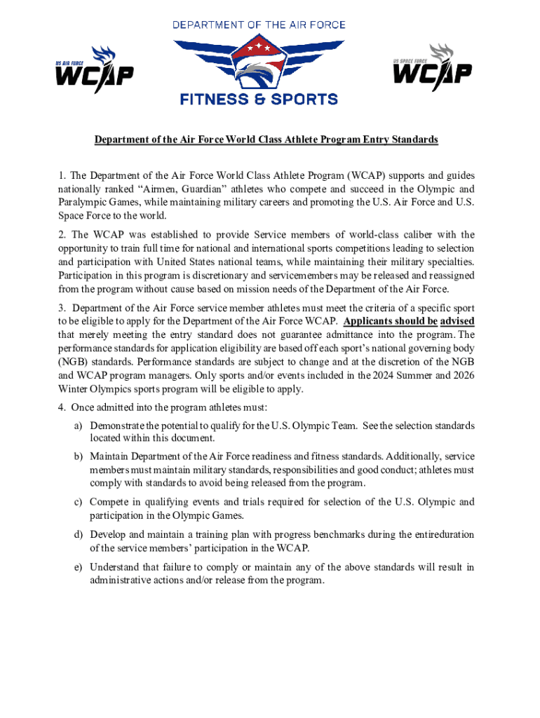 Fillable Online United States Air Force World Class Athlete Program Fax ...