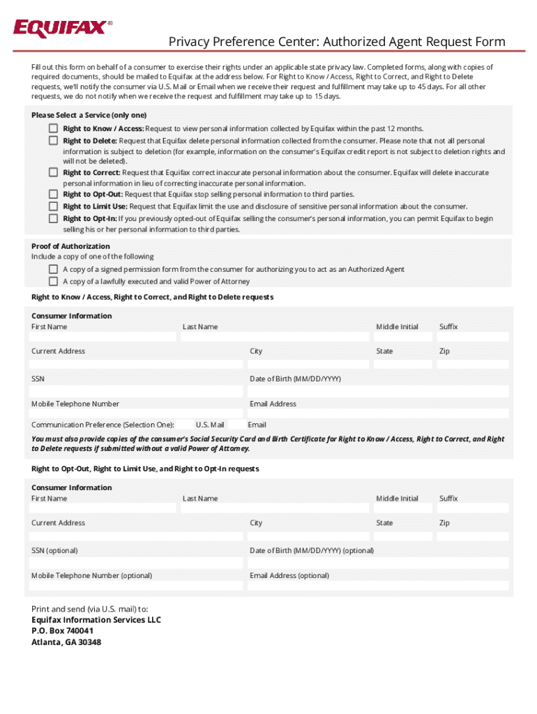 Fillable Online Privacy Preference Center: Authorized Agent Request Form Fax Email Print - pdfFiller