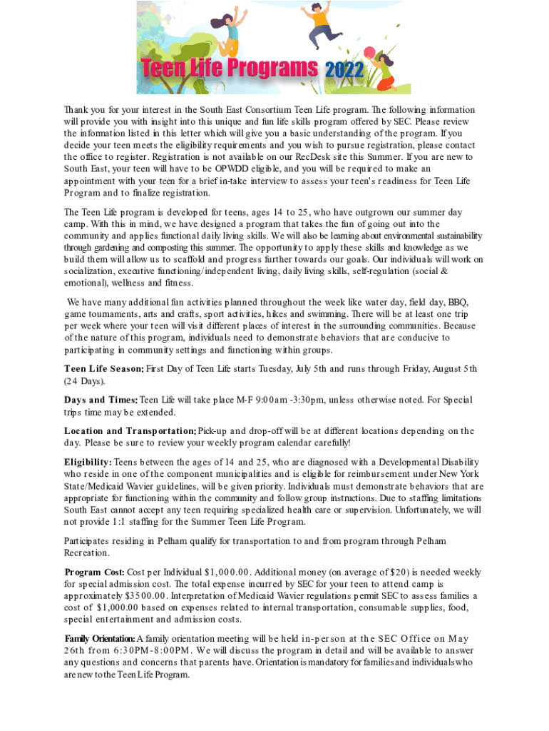 Fillable Online Teen-Life-Program-Letter-Forms- ... Fax Email Print ...