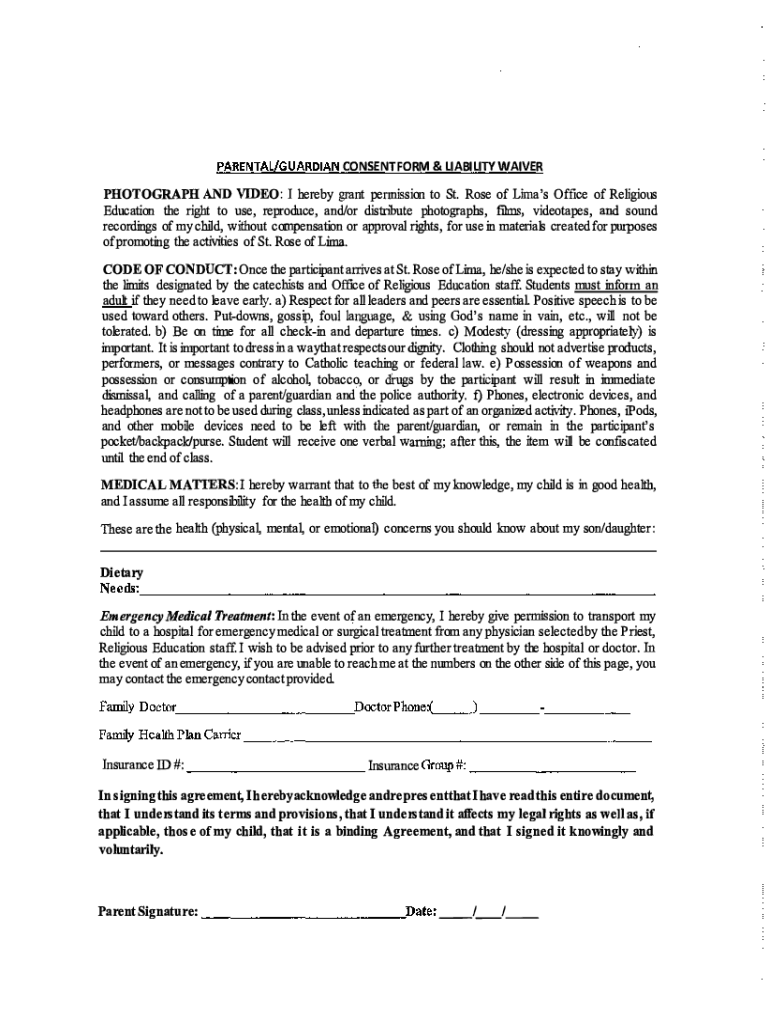 Fillable Online parentavguardian consentform & liability waiver Fax Email Print - pdfFiller