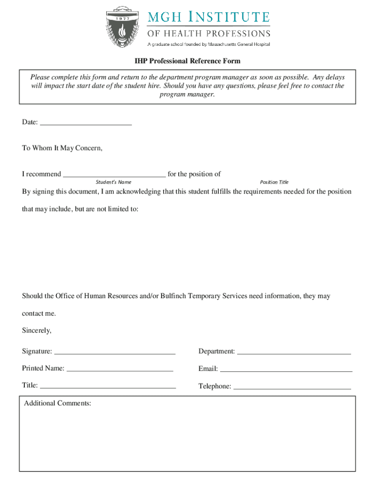 Fillable Online IHP Professional Reference Form Date Fax Email Print ...