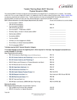 Fillable Online www2 cortland Transfer Planning Sheet (SUNY Broome) Recreation ... Fax Email ...
