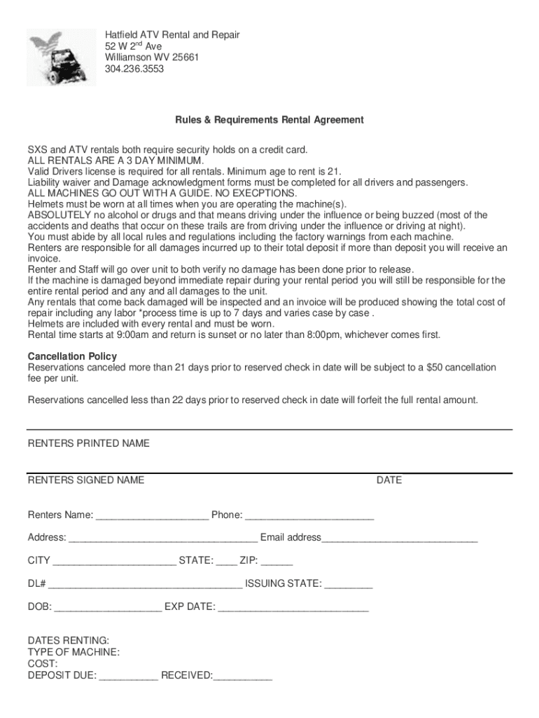 Fillable Online Wild Willy's Atv Rezort: Hatfield Mccoy TrailsCabins ...