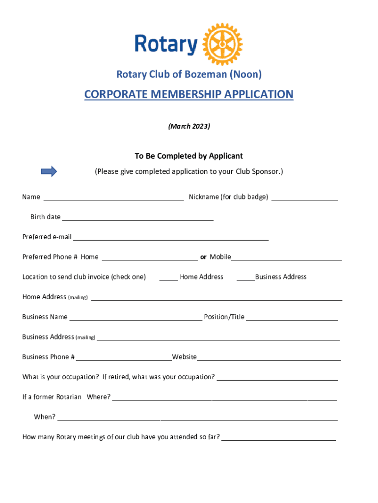 Fillable Online rotary club of sylvania membership proposal form Fax ...