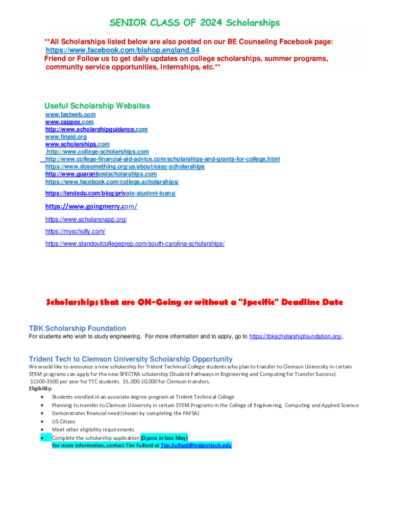 Fillable Online Top Scholarships for High School Seniors: Class of 2024 Fax Email Print - pdfFiller