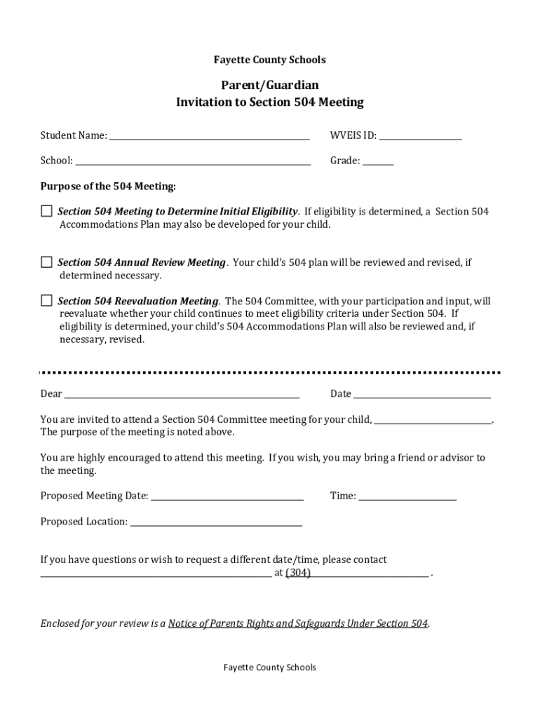 Fillable Online Notice of Parent and Student Rights under Section 504 ...