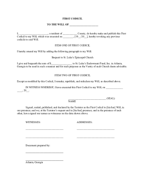 Fillable Online Sample Codicil To Last Will And Testament Fax Email ...