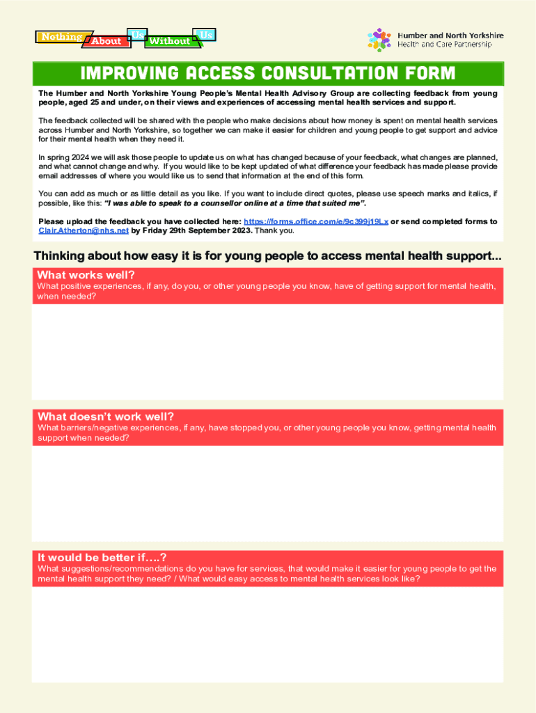 Fillable Online IMPROVING ACCESS CONSULTATION FORM Fax Email Print ...