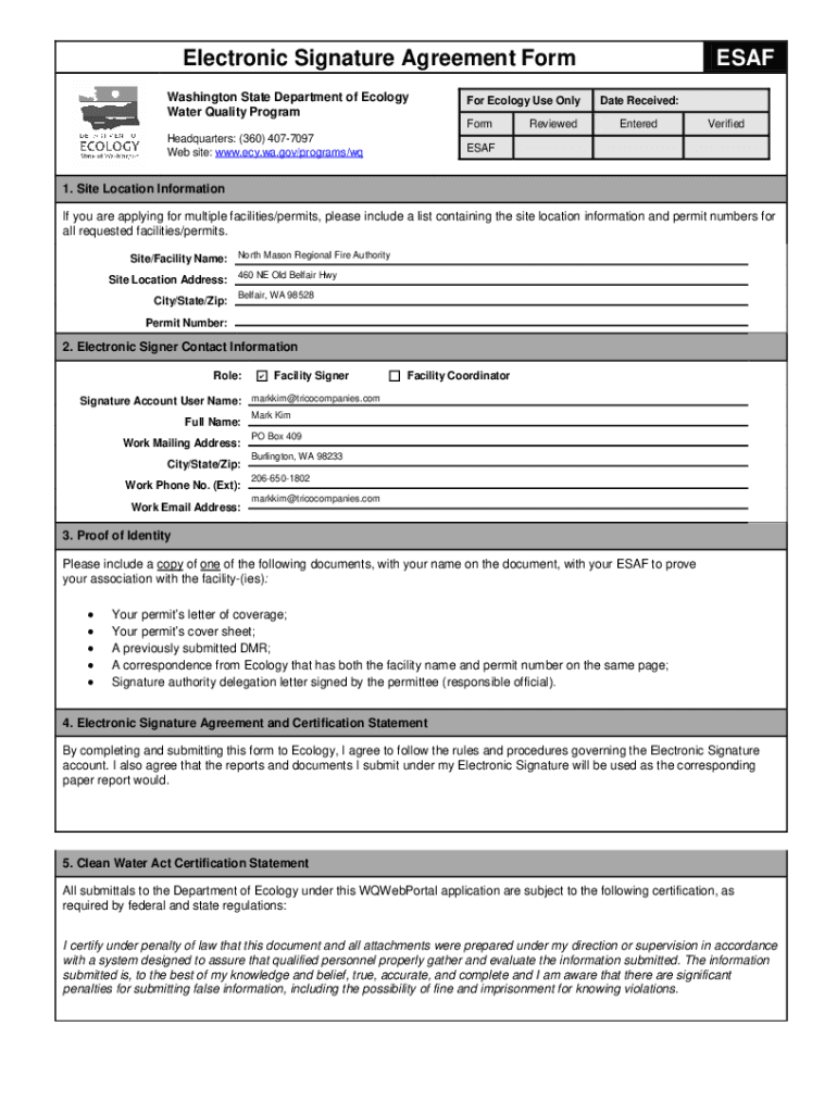 Fillable Online ESAF - Washington State Department of Ecology - WA.gov Fax Email Print - pdfFiller