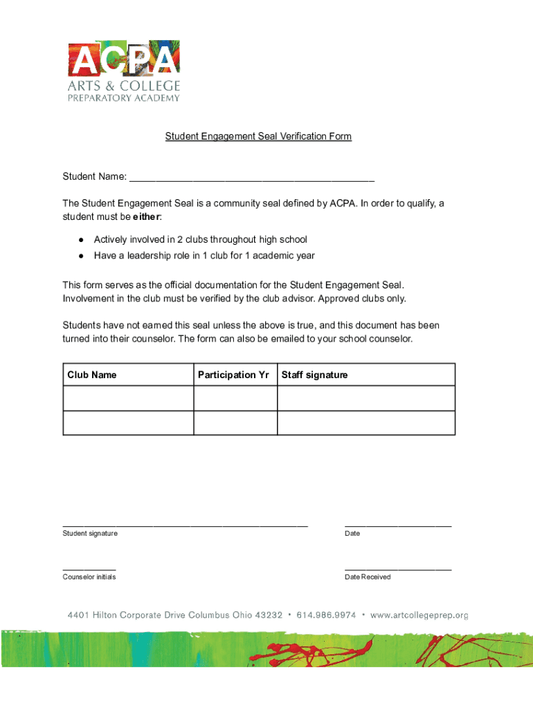 Fillable Online Student Engagement Seal Fax Email Print - pdfFiller