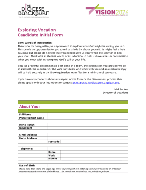 Fillable Online Exploring Vocation Candidate Initial Form Fax Email ...