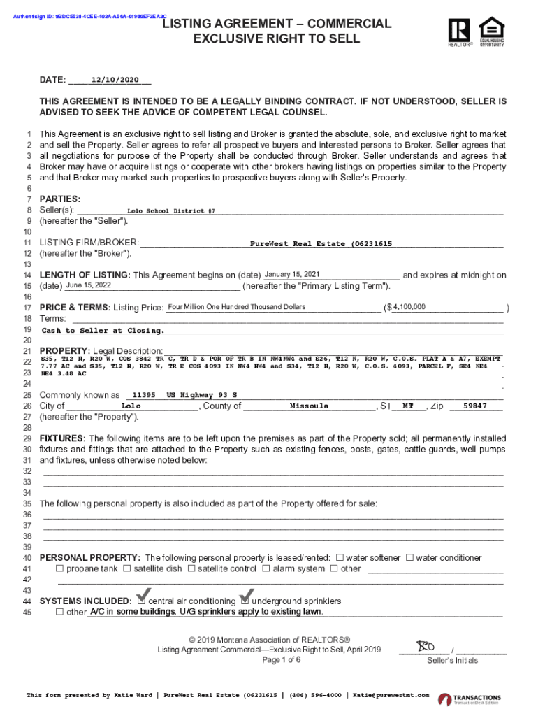 Fillable Online LISTING AGREEMENTCOMMERCIAL EXCLUSIVE ... Fax Email ...