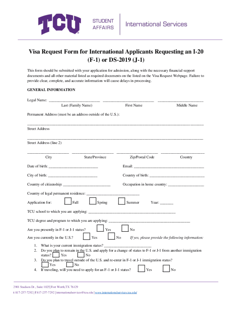 Fillable Online internationalservices tcu Requesting Your I-20 (F-1 ...