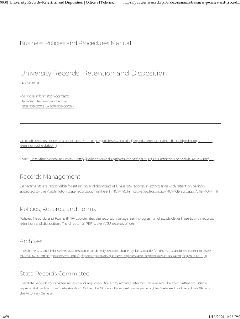 Fillable Online hrs wsu University RecordsRetention and Disposition ...