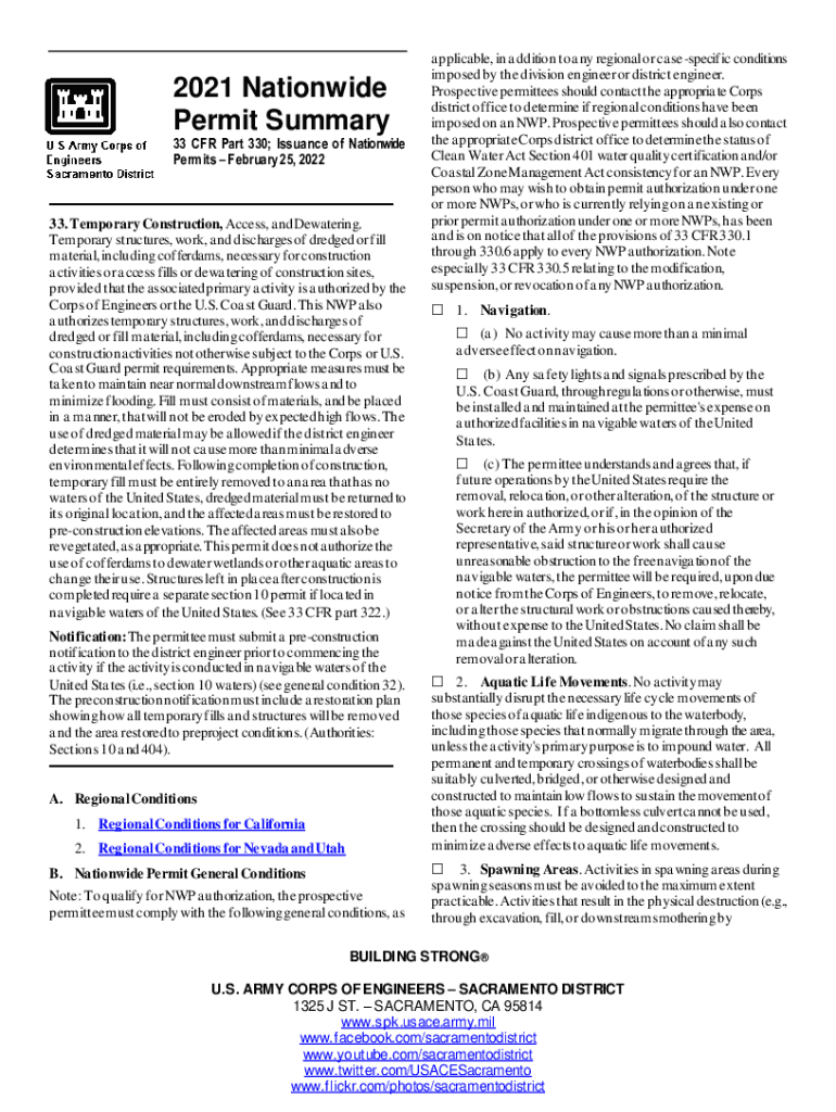 Fillable Online Nationwide Permit 33 - Temporary Construction, Access ...