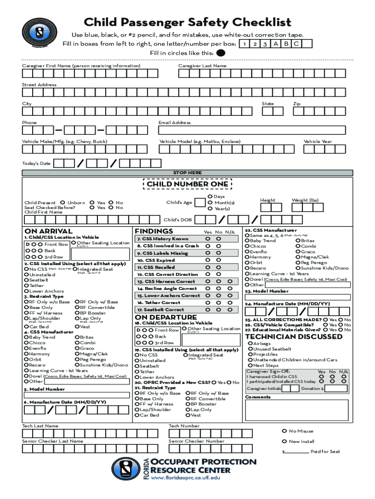 Fillable Online Child Passenger Safety Checklist Form - Fill Out and ...