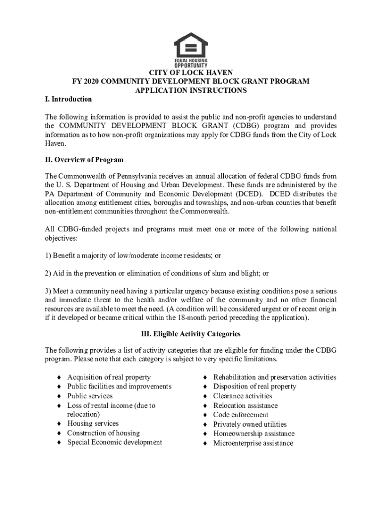 Fillable Online 2020 CDBG Application for Non Profits & Other Entities ...