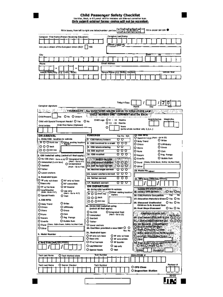 Fillable Online Child Passenger Safety Checklist - Fill Online ...