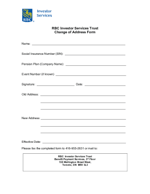 Fillable Online RBC Investor Services Trust Change of Address Form Fax ...
