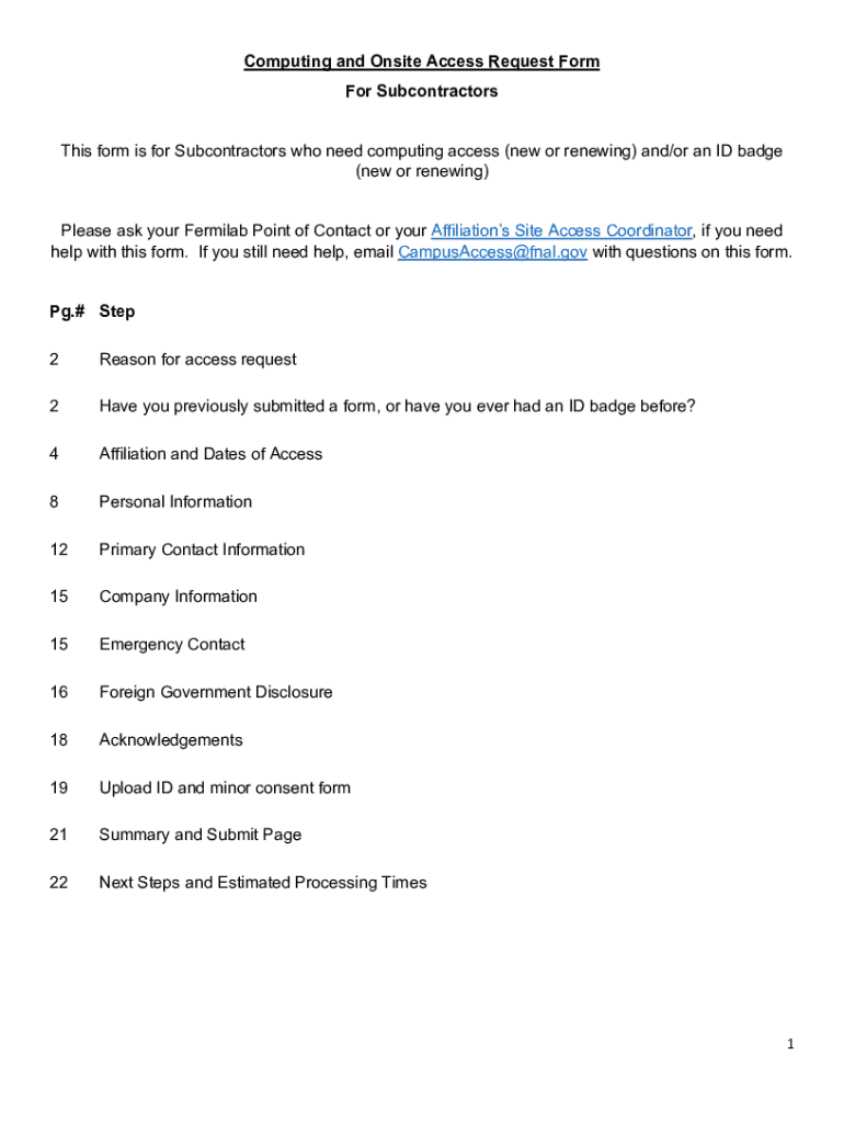 Fillable Online Access Request form for Subcontractors Fax Email Print - pdfFiller