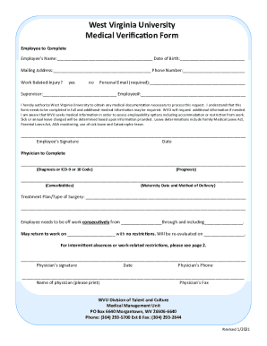 Fillable Online West Virginia University Medical Verifica on Form Fax ...