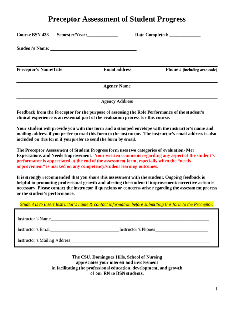 Evaluation of Student Goals of focus for Preceptors and ... Doc ...