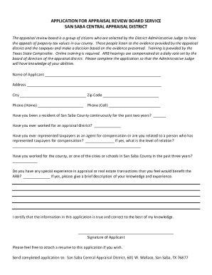 Fillable Online APPLICATION FOR APPRAISAL REVIEW BOARD SERVICE SAN ... Fax Email Print - pdfFiller
