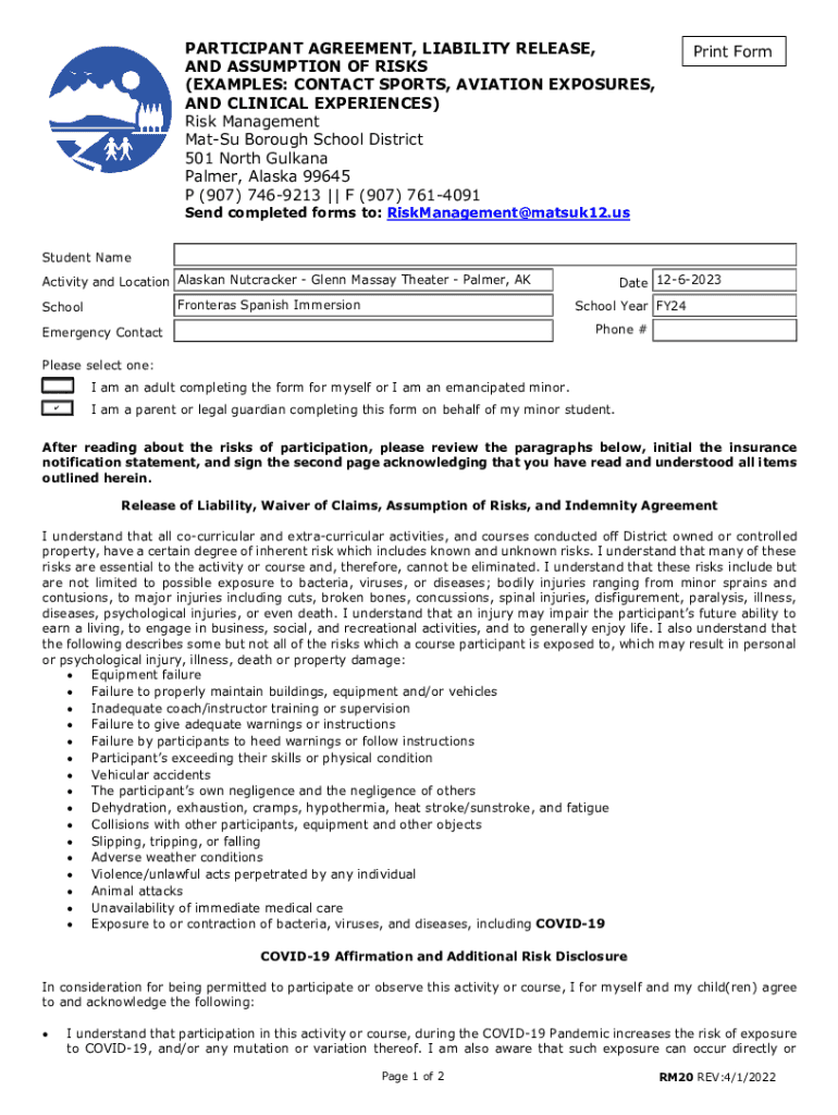 Fillable Online AND ASSUMPTION OF RISKS Fax Email Print - pdfFiller