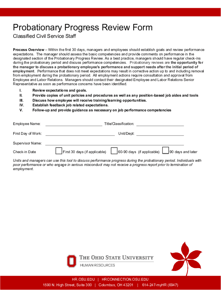 Fillable Online hr osu Probationary Progress Review Form Fax Email ...