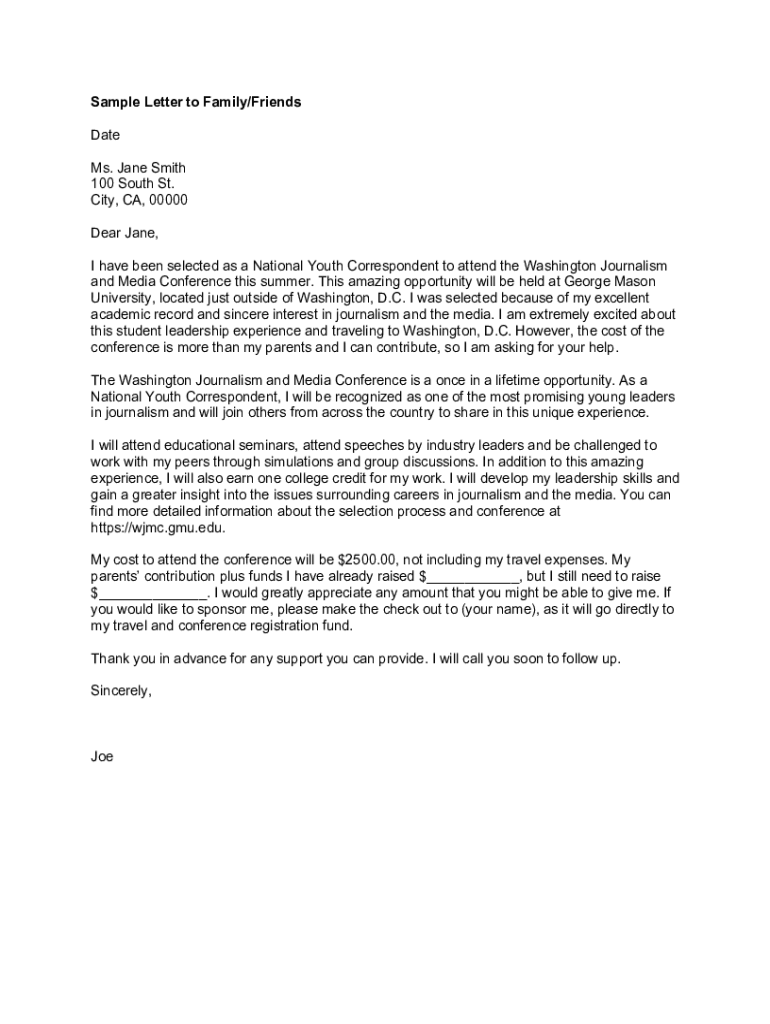 Fillable Online wjmc gmu WJMC Sample Letter to Family.docx Fax Email ...