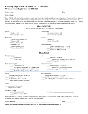 Fillable Online **Grade 9 Course Registration Sheet.docx Fax Email ...
