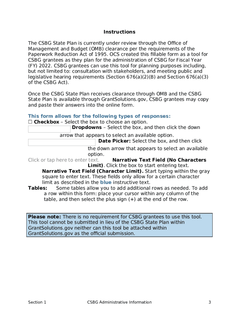 Quick Sheet: CSBG Model State Plan Cover Page (SF-424M) Doc Template ...