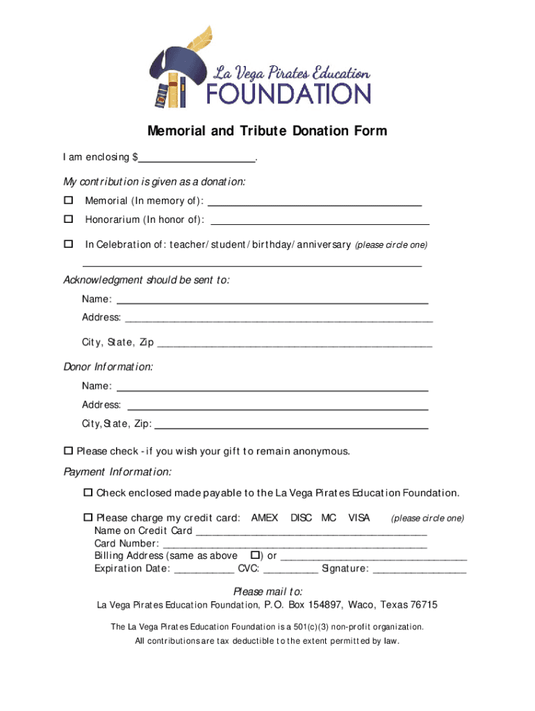 Fillable Online MemorialandTributeDonation Form Fax Email Print - pdfFiller