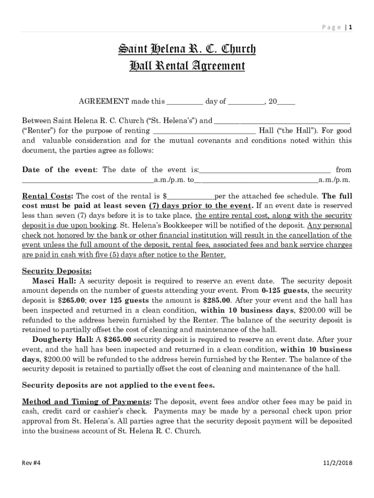 Fillable Online Saint Helena R. C. Church Hall Rental Agreement Fax ...