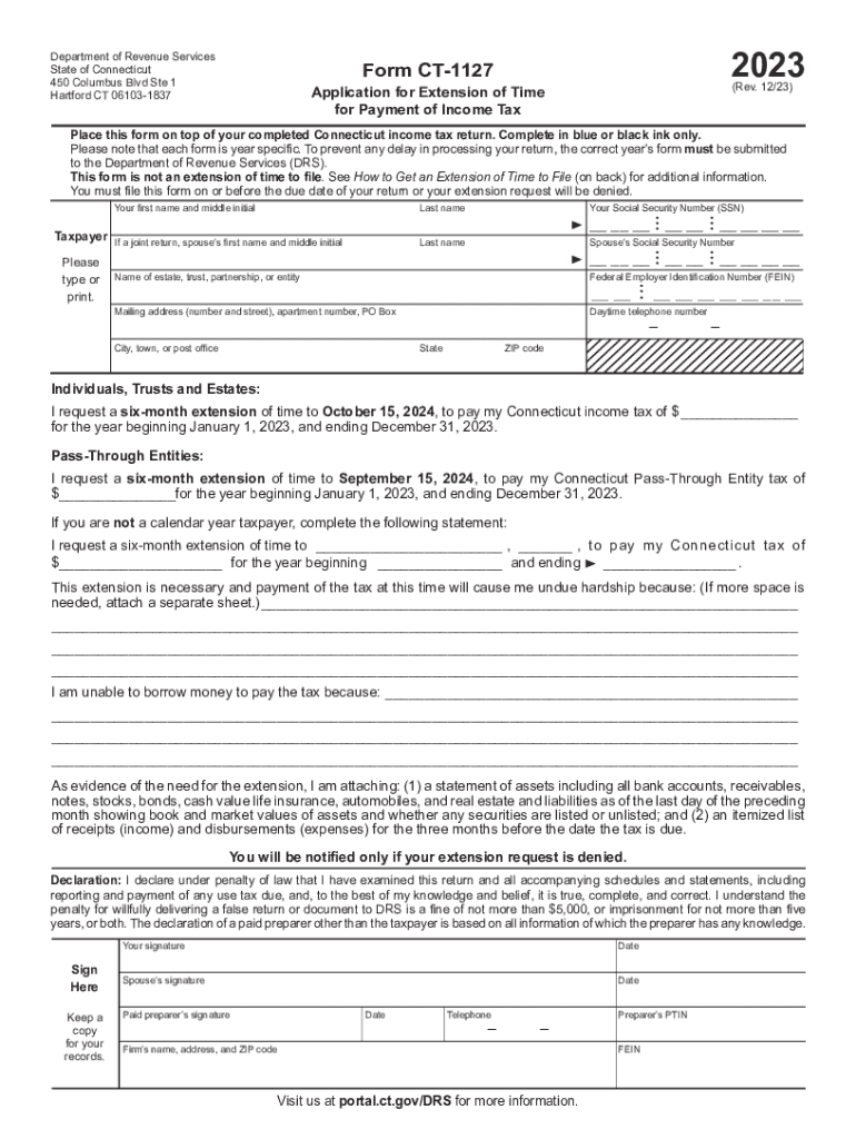 Fillable Online State of Connecticut Personal Income Tax Extensions Fax ...